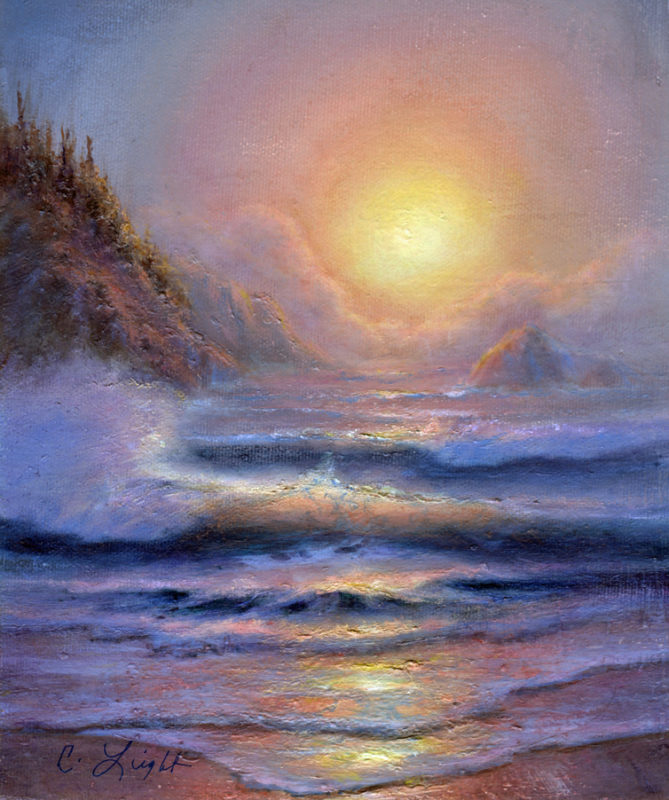 Sunset on the Beach - Oil on canvas, in Seascape Paintings at Sunset
