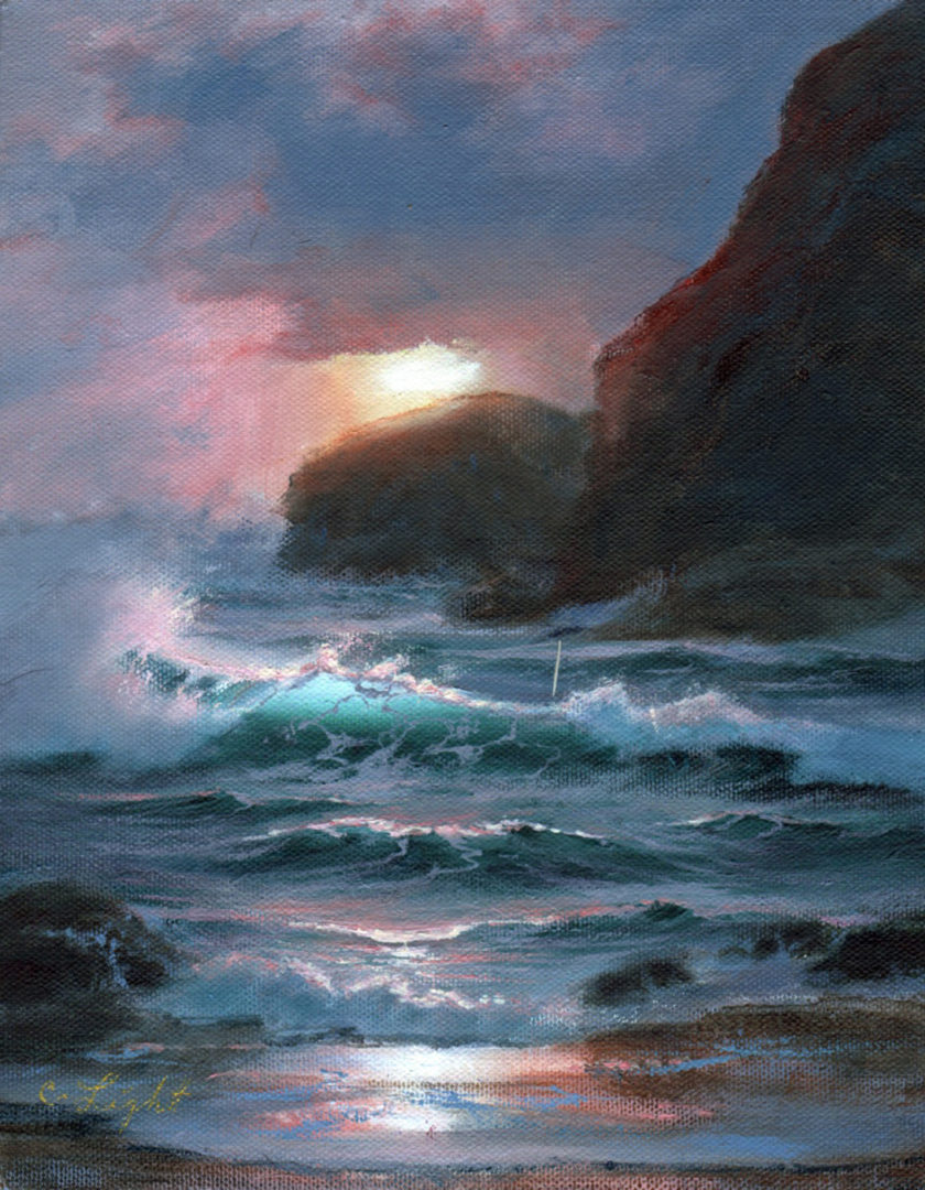 Sunset Pacific Surf - Oil, in Seascape Paintings at Sunset